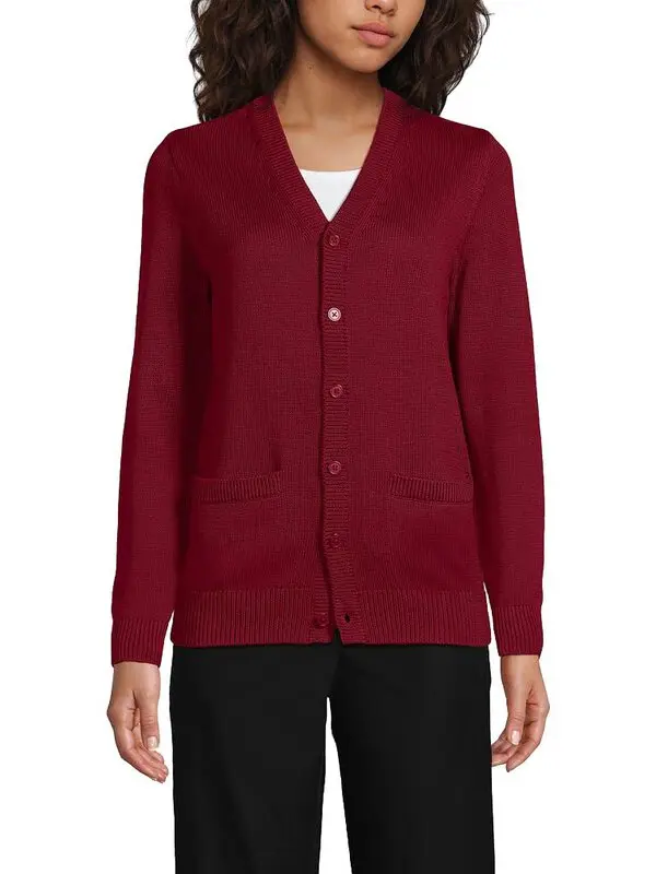 LANDS' END Adult Legacy Varsity Cardigan - Garnet