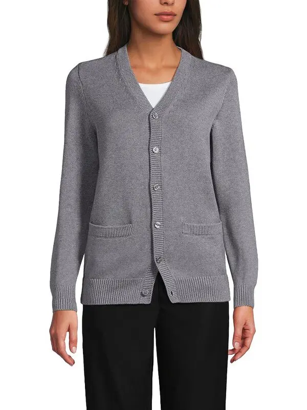 LANDS' END Adult Legacy Varsity Cardigan - Pewter Heather