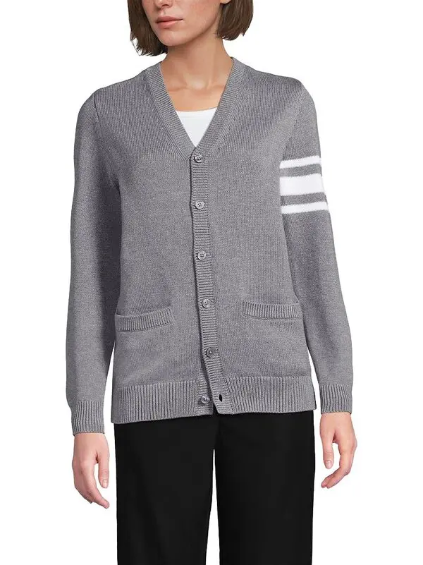 LANDS' END Adult Legacy Varsity Cardigan - Varsity Stripe/pewter Heather