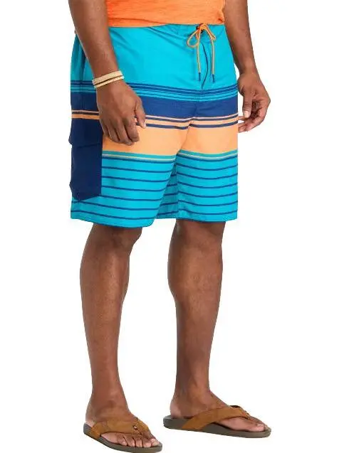 HARBOR BAY BY DXL Big & Tall Striped Printed Board Shorts - Blue Multi