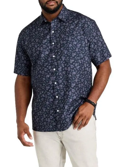 HARBOR BAY BY DXL Big & Tall Microfiber Floral Sport Shirt V2 - Black