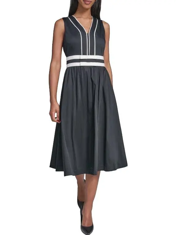 Karl Lagerfeld Paris Sleeveless Stretch Cotton Dress With Bow Detail - Black