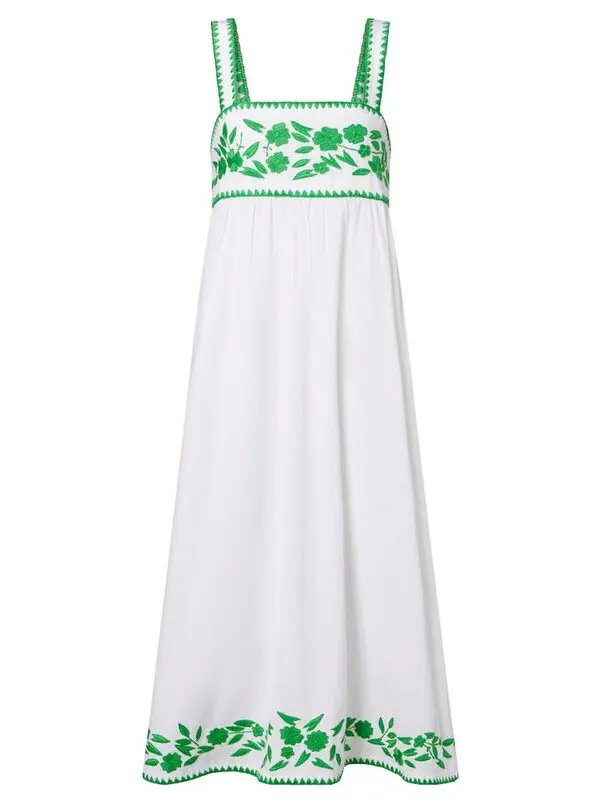 JULIET DUNN Embroidered Cotton And Linen Midi Dress - White