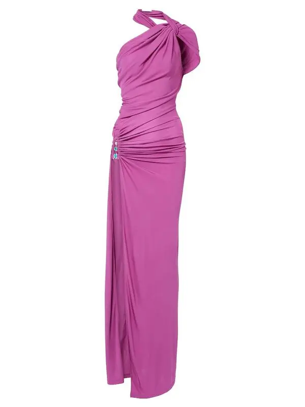 Christopher Esber Embellished Halterneck Jersey Gown - Purple