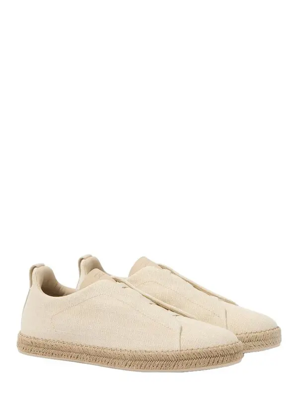 Zegna Triple Stitch Canvas Slip-on Sneakers - White