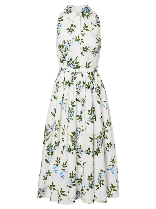 EMILIA WICKSTEAD Belted Floral Cotton Shirt Dress - White