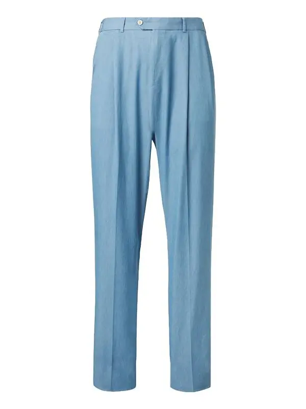 Dunhill Pleated Straight Cotton Suit Pants - Blue