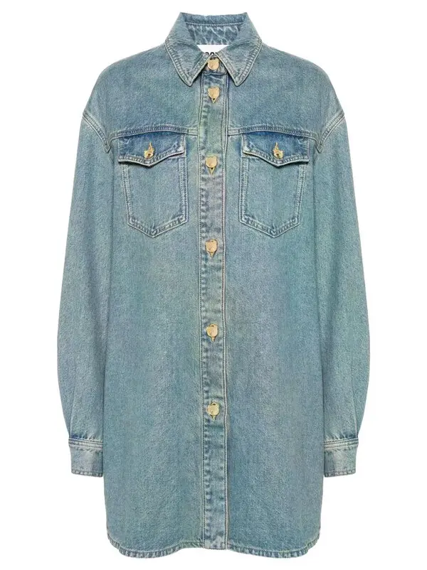 Moschino Washed Denim Mini Dress With Teddy Bear Buttons - Blue