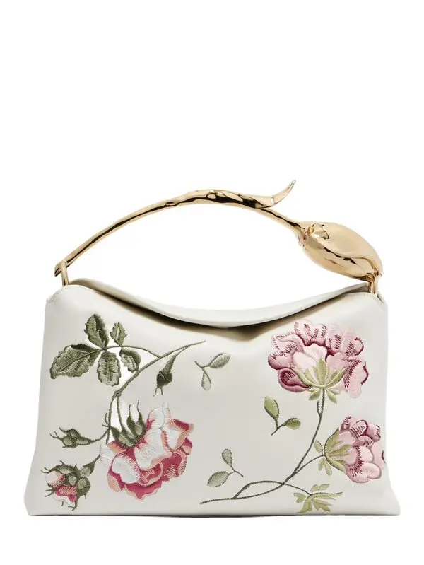 Erdem Medium Floral Leather Top-handle Bag - White