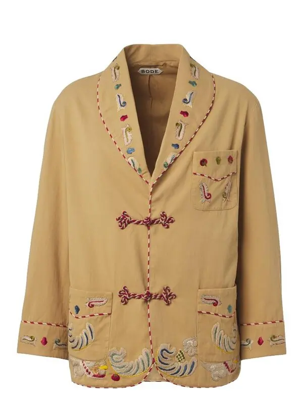 BODE Feather Runner Embroidered Cotton Jacket - Beige