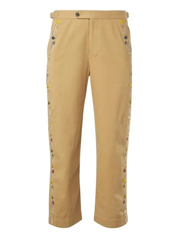 BODE Feather Runner Cotton Straight Pants - Beige