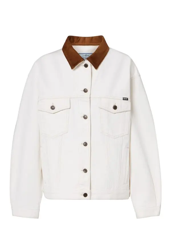 Prada Suede-trimmed Cotton Denim Jacket - White
