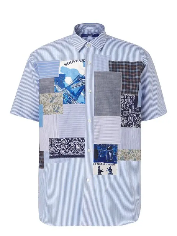 Junya Watanabe Patchwork Striped Cotton Shirt - Blue