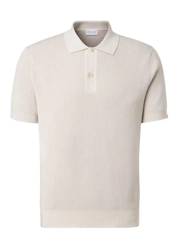 Sunspel Ribbed-knit Cotton Polo Shirt - Beige