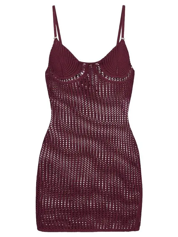 Attico Crochet Cotton-blend Minidress - Burgundy