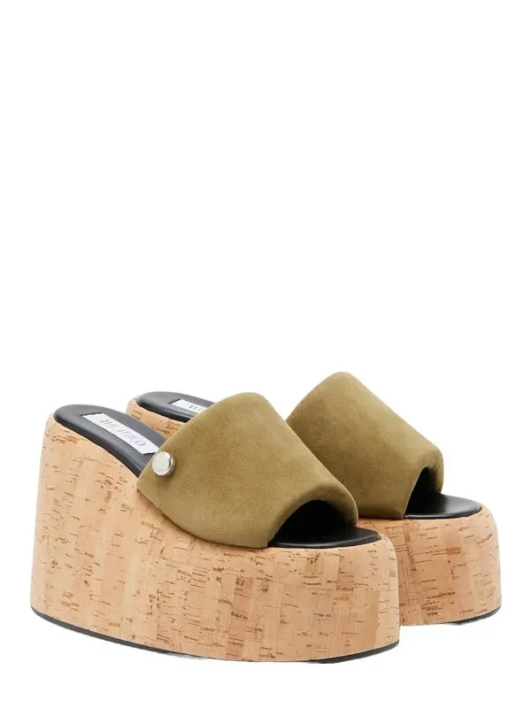 Attico Mochi Suede Platform Slides - Green