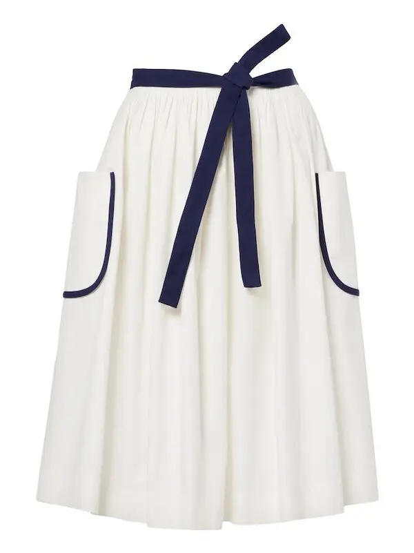 Prada Belted Cotton And Linen Midi Skirt - White