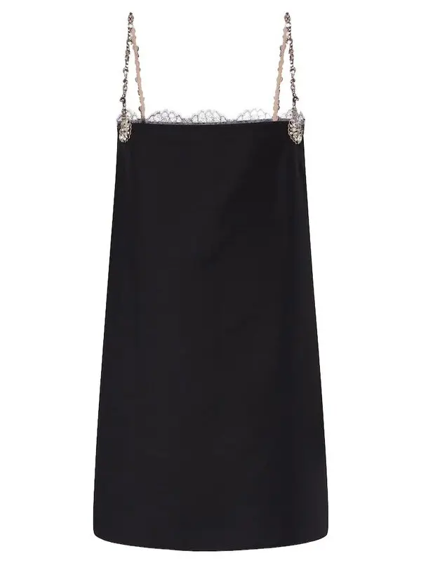 Valentino Garavani Crepe Couture Embellished Lace-trimmed Mini Dress - Black