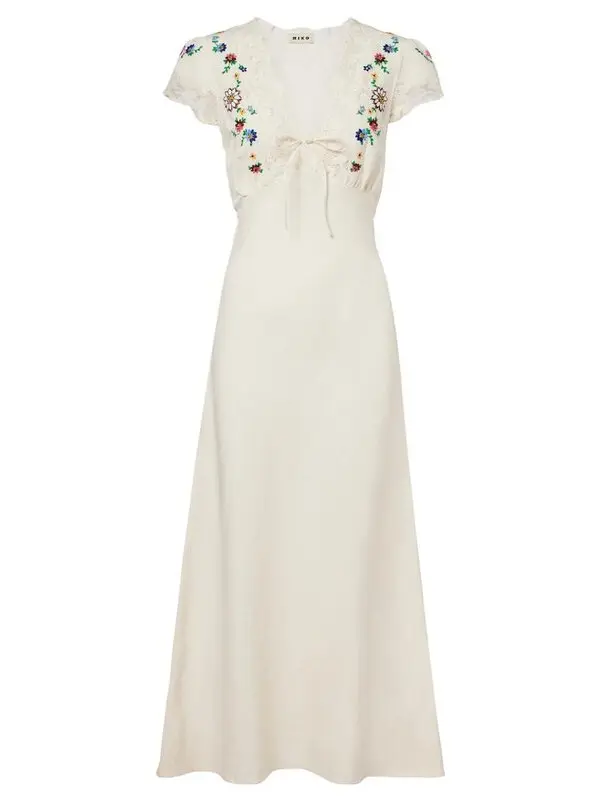 Rixo Amari Embroidered Linen-blend Midi Dress - White