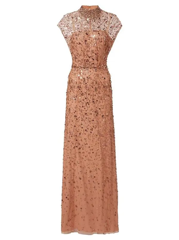 Jenny Packham Crystal Drop Embellished Gown - Pink