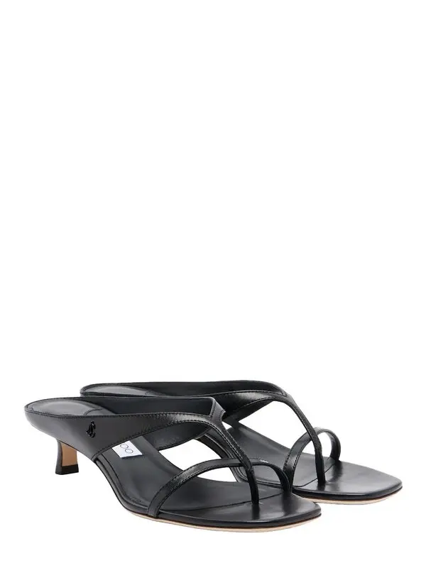 JIMMY CHOO Emery Leather Thong Sandals - Black
