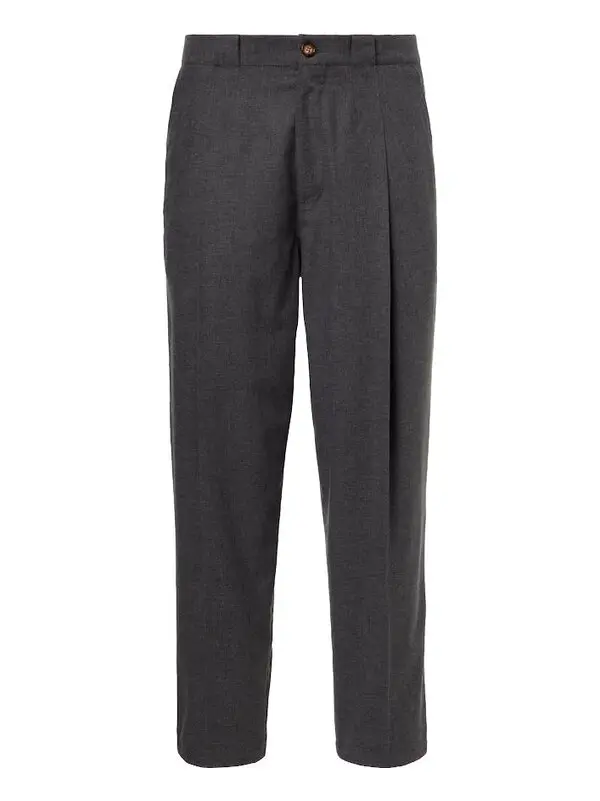 Brunello Cucinelli Wool, Cotton, And Silk Tapered Pants - Grey