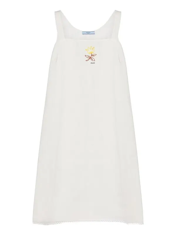 Prada Embroidered Linen Minidress - White