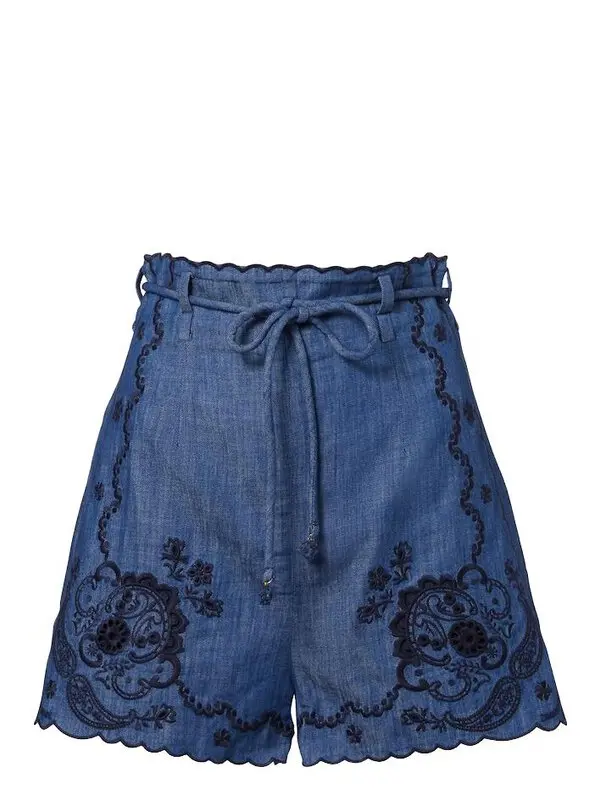 Zimmermann Aster Embroidered Denim Shorts - Blue