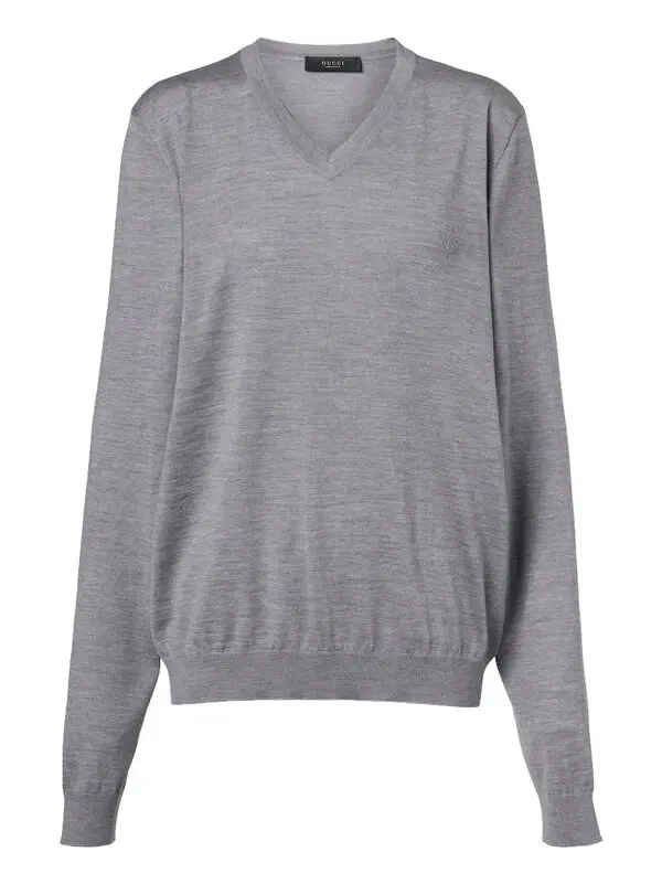 Gucci Oversized Wool V-neck Sweater - Grey