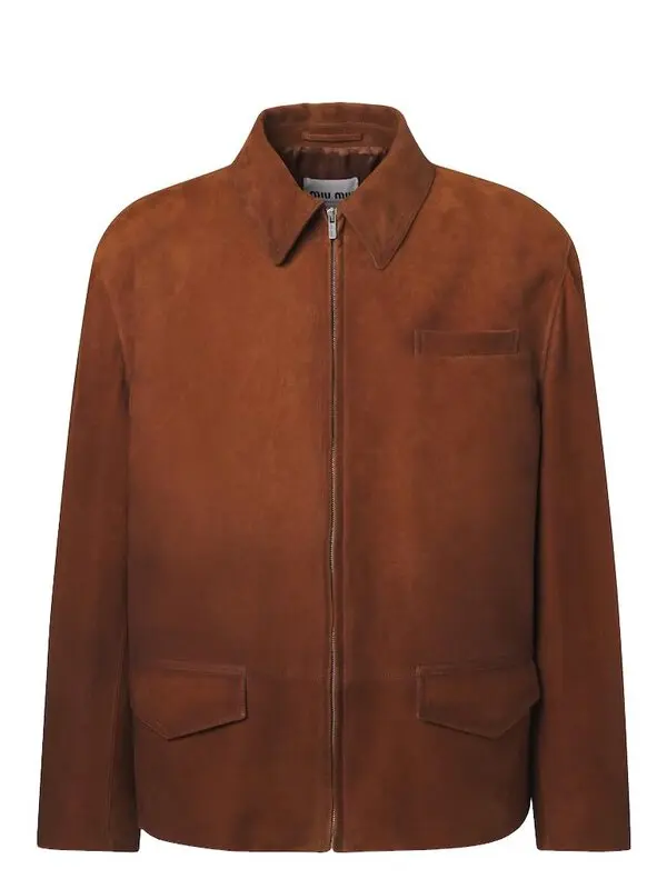 Miu Miu Suede Zip-up Jacket - Brown
