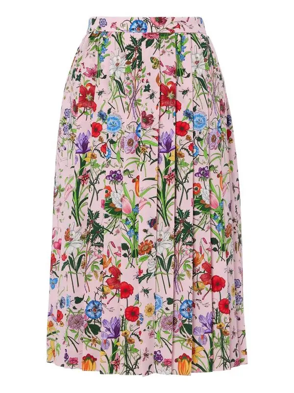 Gucci Flora Pleated Silk Midi Skirt - Multicoloured