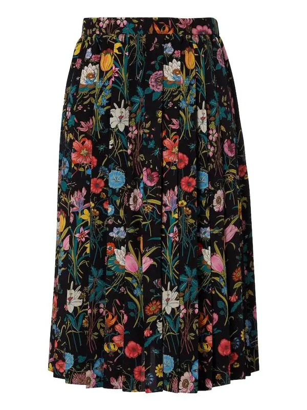 Gucci Flora Pleated Silk Midi Skirt - Multicoloured