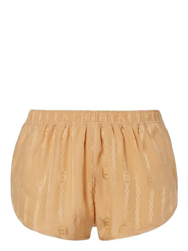 Gucci Silk Jacquard Shorts With Interlocking G Detail - Beige