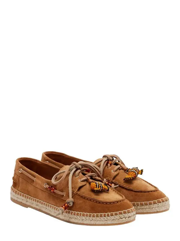 AQUAZZURA Seafarer Beaded Suede Espadrilles - Brown