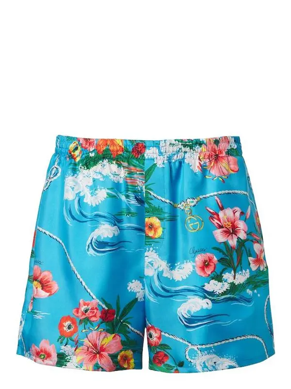 Gucci Floral Silk Twill Shorts - Blue