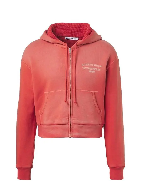 Acne Studios Logo Cotton Jersey Zip-up Hoodie - Red