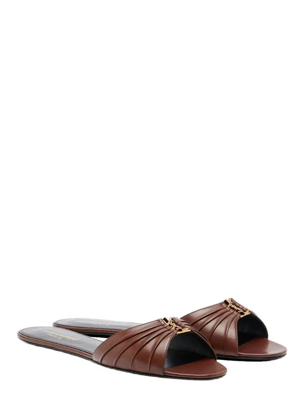 Saint Laurent Babylone Leather Slides - Brown