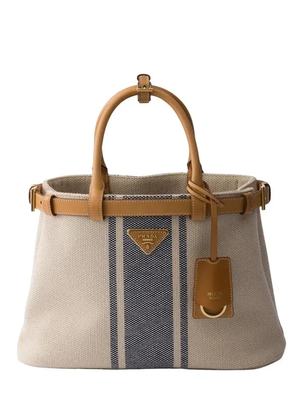 Prada Small Canvas And Leather Bag - Neutral