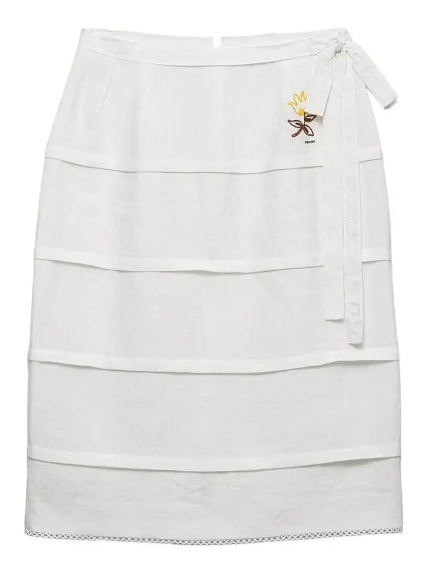 Prada Embroidered Linen Pencil Skirt - White