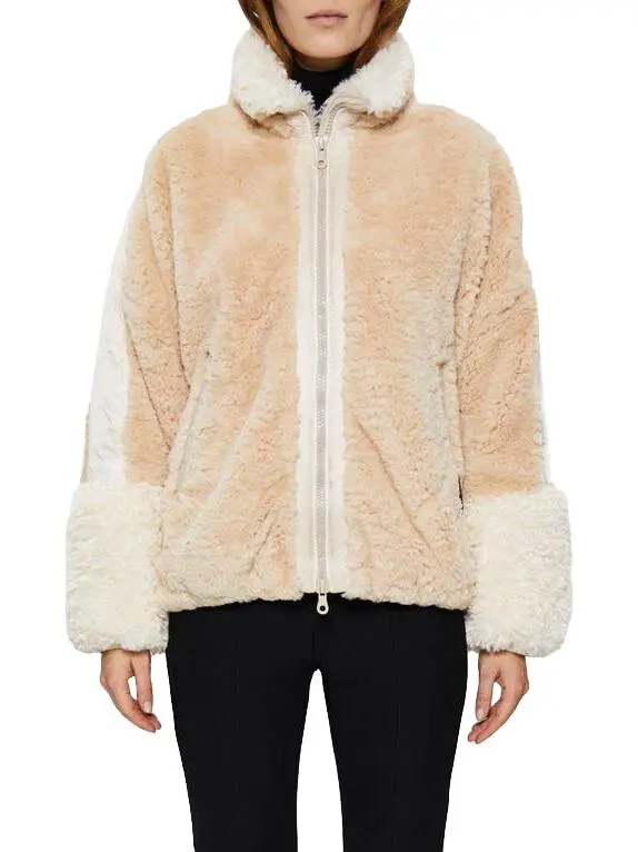 OOF WEAR Oversize Faux Fur Jacket With Trimmed Cuffs - Sabbia