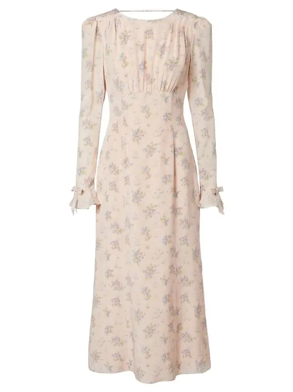 Alessandra Rich Floral Silk Midi Dress - Pink