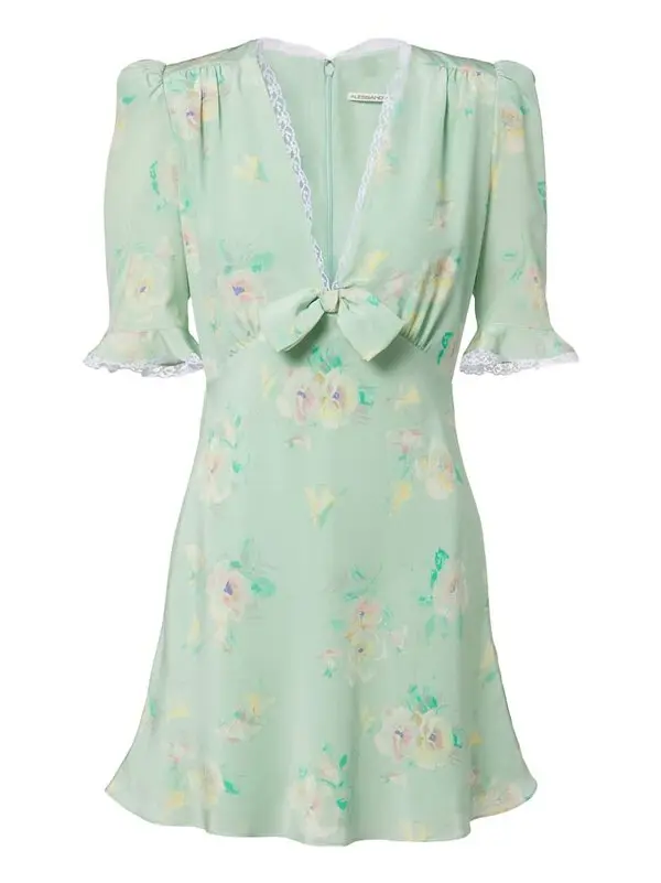 Alessandra Rich Lace-trimmed Floral Silk Minidress - Green