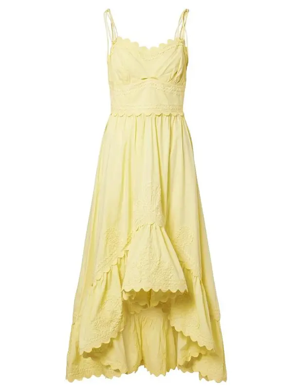 JULIET DUNN Embroidered Cotton Midi Dress - Yellow