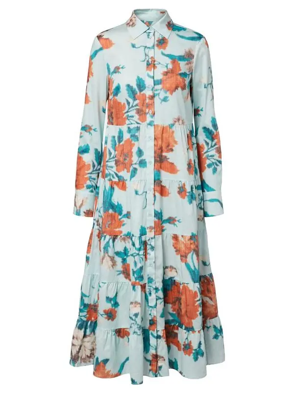 Erdem Floral Tiered Cotton Shirt Dress - Multicoloured