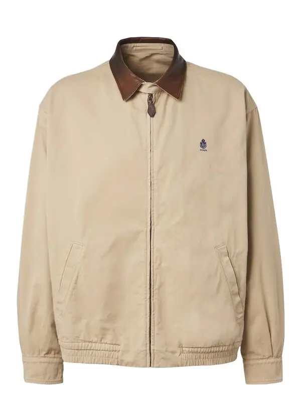 Prada Cotton Blouson Jacket With Leather Trim - Beige