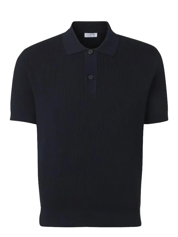 Sunspel Ribbed-knit Cotton Polo Shirt - Blue