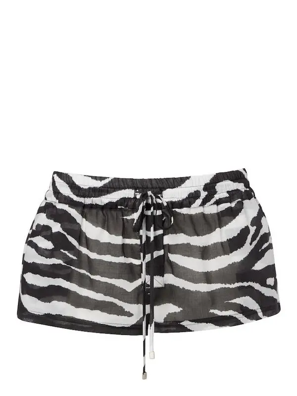 Attico Zebra-print Cotton Muslin Shorts - Black
