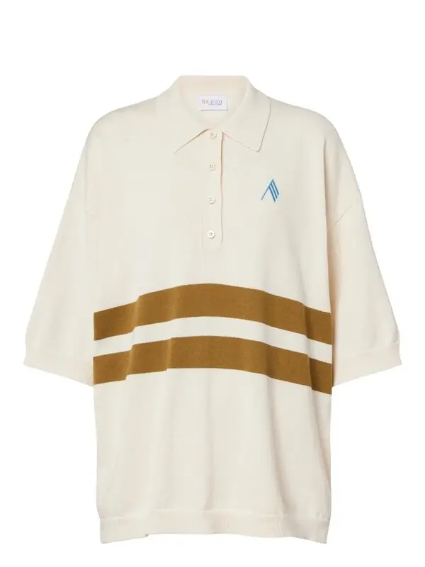Attico Striped Oversized Cotton Polo Shirt - Beige