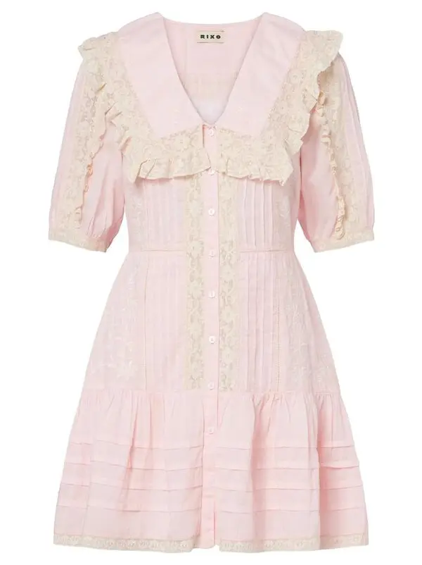 Rixo Dove Embroidered Cotton Voile Minidress - Pink