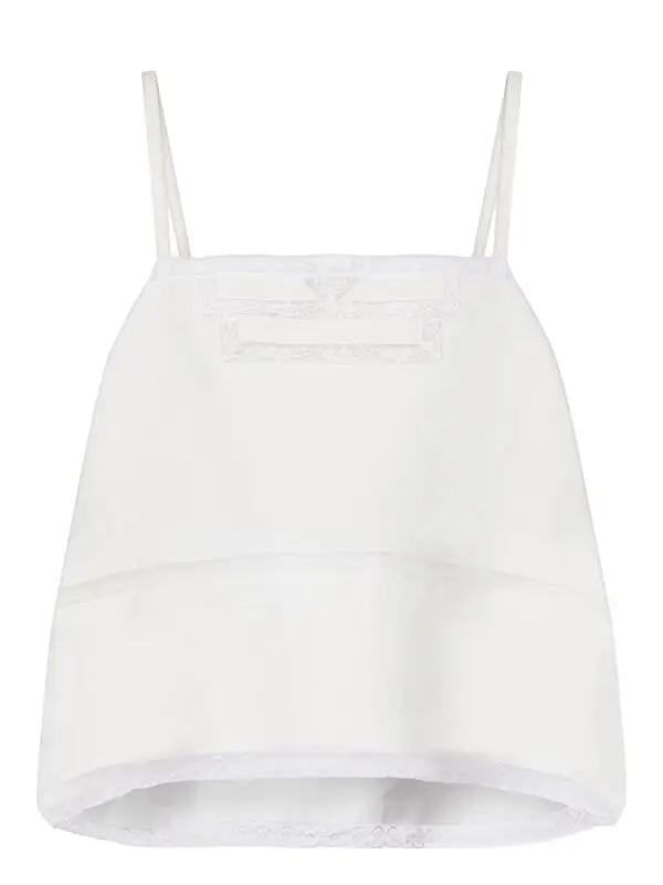 Prada Lace-trimmed Linen Top - White
